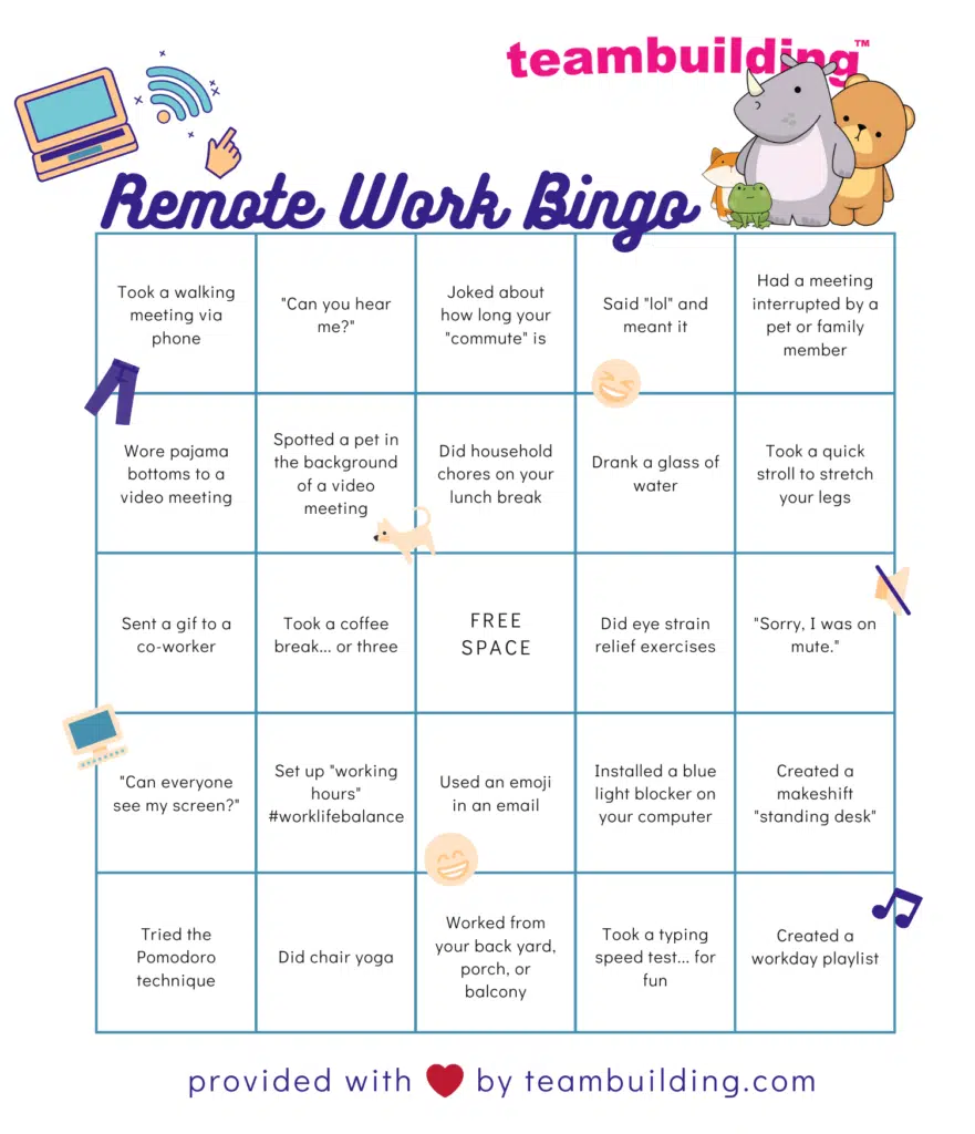 Remote Work Bingo: Free Template + Rules | teambuilding.com